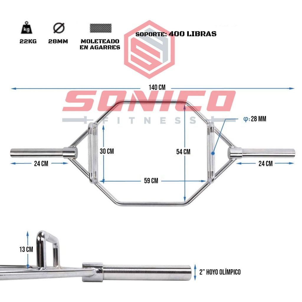 Barra Hexagonal Olímpica Oficial + Seguros | Sonico Fitness Perú