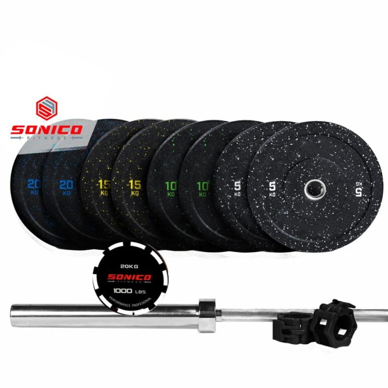 Set Discos Crossfit Bumpers 100kg + Barra Profesional | Caucho | Perú